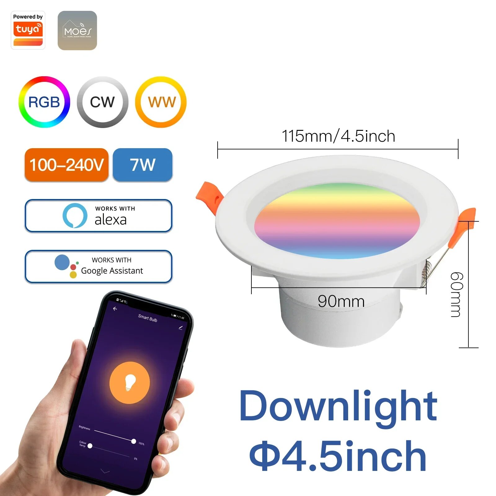 MOES WiFi Zigbee Умный светодиодный потолочный светильник 7 Вт/10 Вт RGB с изменением цвета, теплый белый холодный белый, голосовое управление Alexa Google Home, 7W 4.5inch Light, WIFI