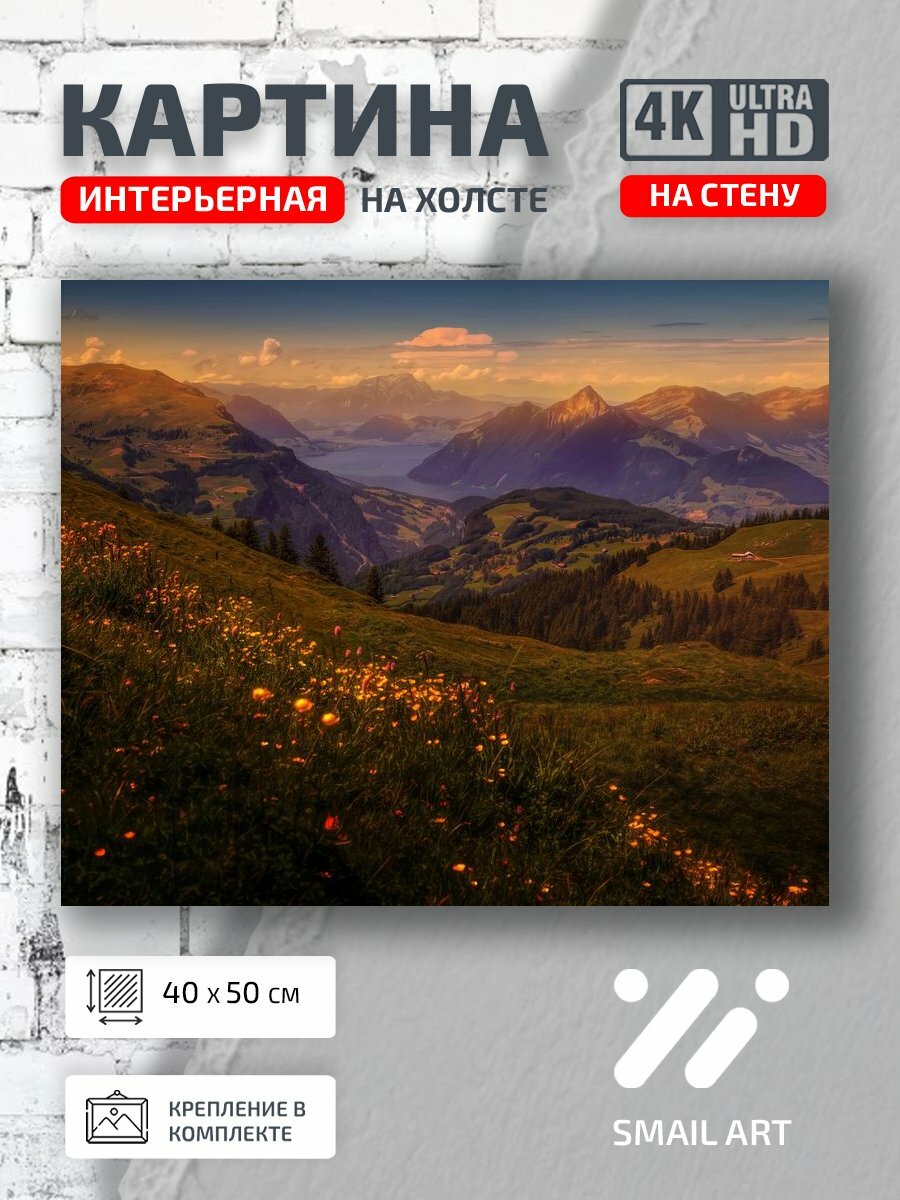 Картина на холсте интерьерная 40 на 50 на стену Цветы Landscape для кафе пейзаж интерьер
