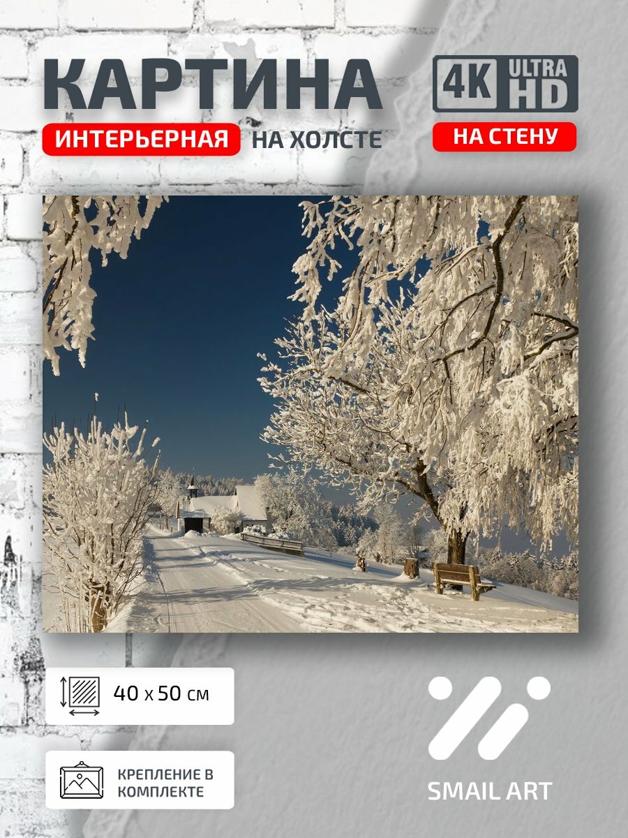 Картина на холсте интерьерная 40 на 50 на стену Снегу Landscape для кабинета пейзаж декор
