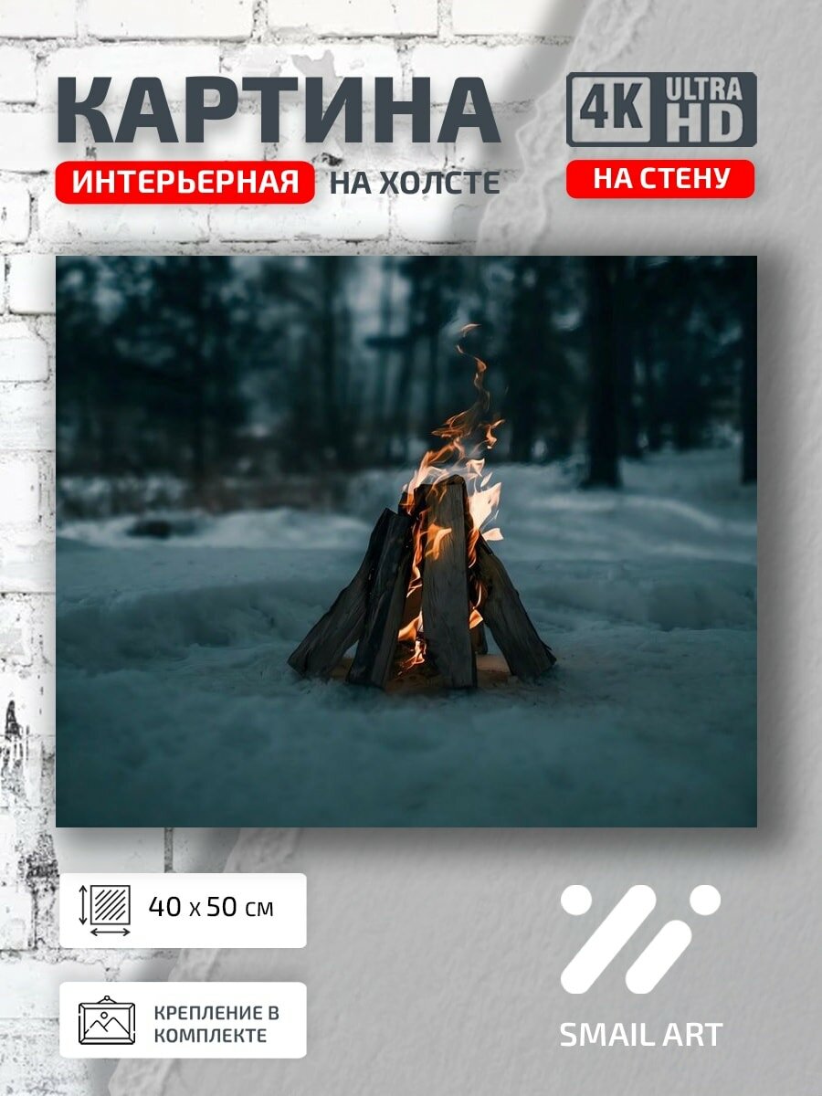 Картина на холсте интерьерная 40 на 50 на стену Природа костер для спальни пейзаж