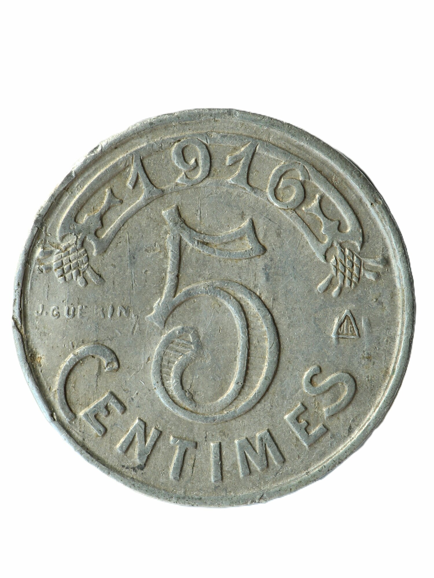 Подлинная монета нотгельд Франция 5 сантимов Марсель 1916 год