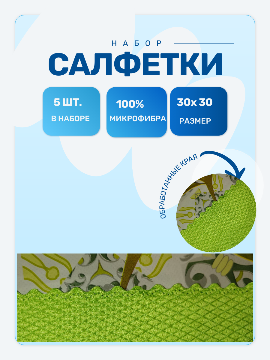 Салфетки "Рыбья чешуя", из микрофибры, салатовые, для дома и автомобиля, 5шт