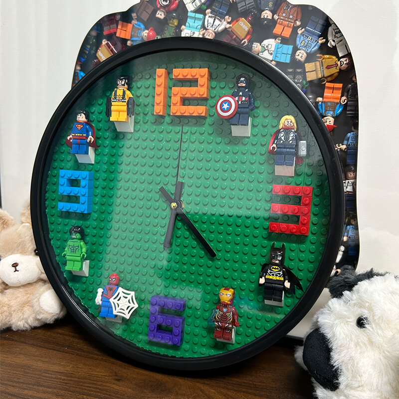 Часы с минифигуркой из мультфильма, совместимые с Lego, настенные часы, декор для детской комнаты, настенные часы для спальни, настенные часы