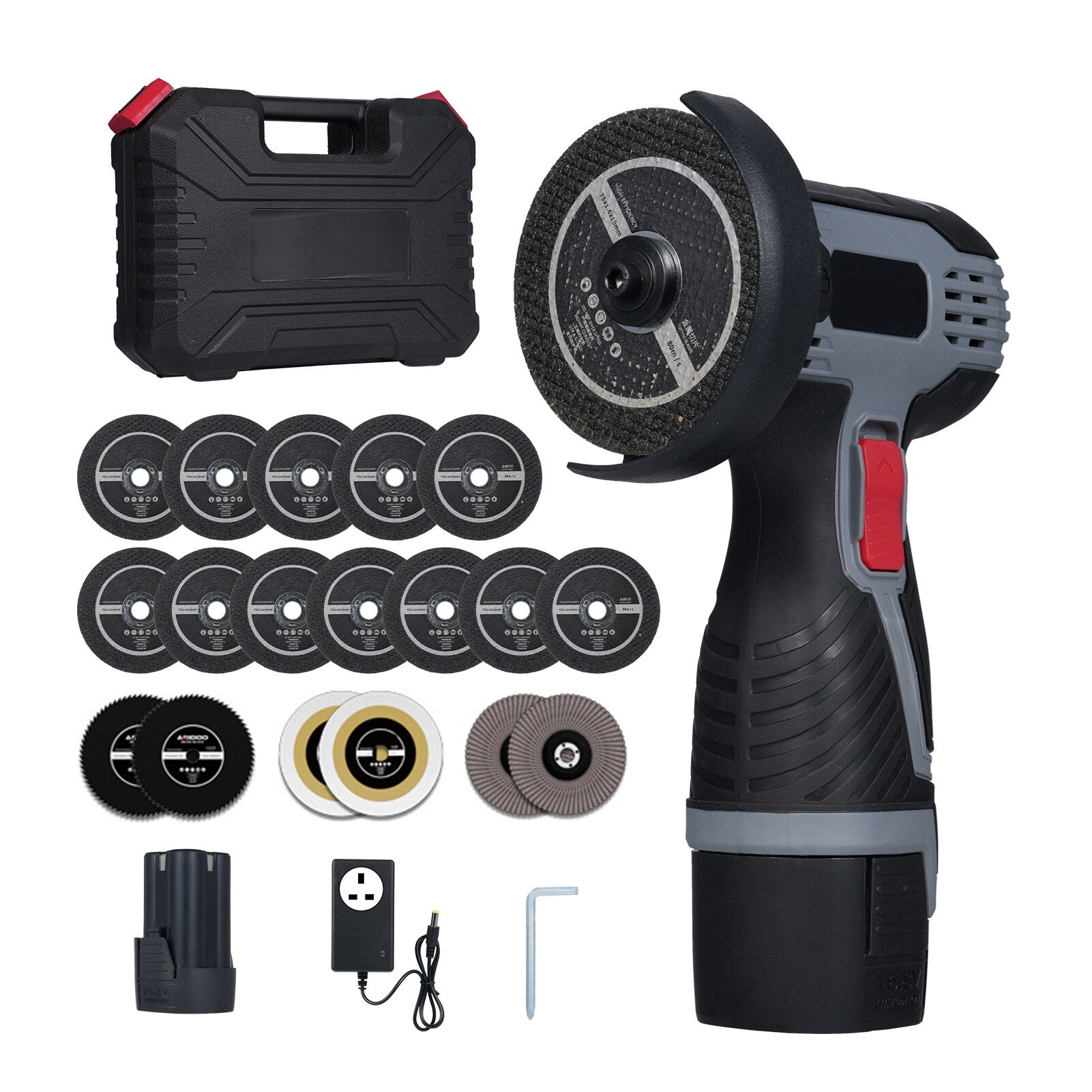 Бесщеточная угловая шлифовальная машина 28000 об/мин, аккумуляторный электрический шлифовальный инструмент мини с батареей 16,8 В 1500 мАч и режущими лезвиями, светодиодным цифровым дисплеем для полированной кирпичной кладки, дерева и камня.