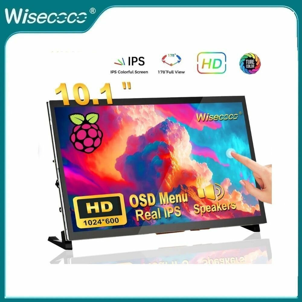 Сенсорный монитор для Raspberry Pi, 10.1' IPS LCD экран 1024 * 600 Smooth Touch, встроенные двойные динамики, HDMI вход, совместим с Raspberry Pi 5/4/3/Zero