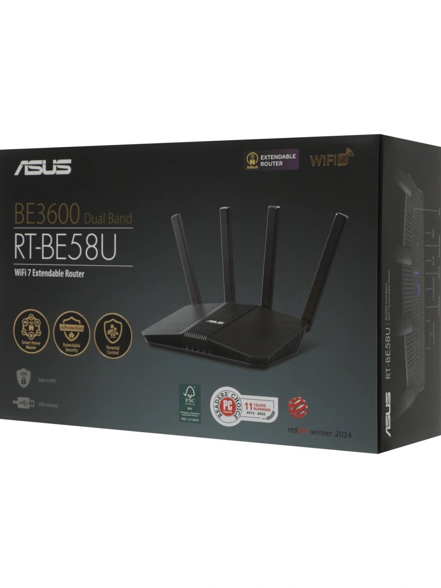 Игровой Wi-Fi роутер ASUS RT-BE58U Wi-Fi 7 BE3600 3570 Мбит/с 2.4/5 ГГц MESH 2.5G WAN 4xLAN USB
