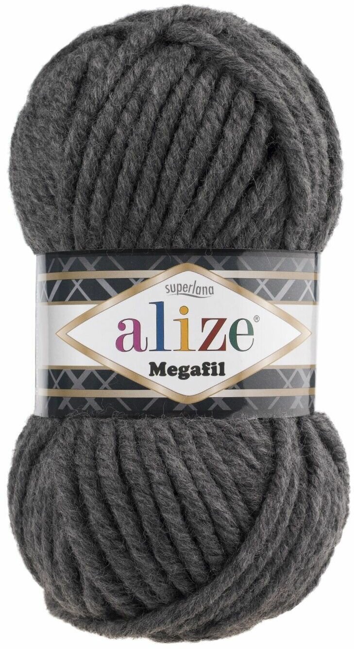Пряжа SUPERLANA MEGAFIL (ALIZE), т. сер. меланж - 196, 25% шерсть, 75% акрил, 5 мотков, 100 г, 55 м.
