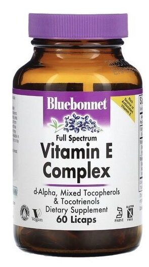 Bluebonnet комплекс витамина Е со смешанными токоферолами и токотриенолами 60 капсул с жидкостью