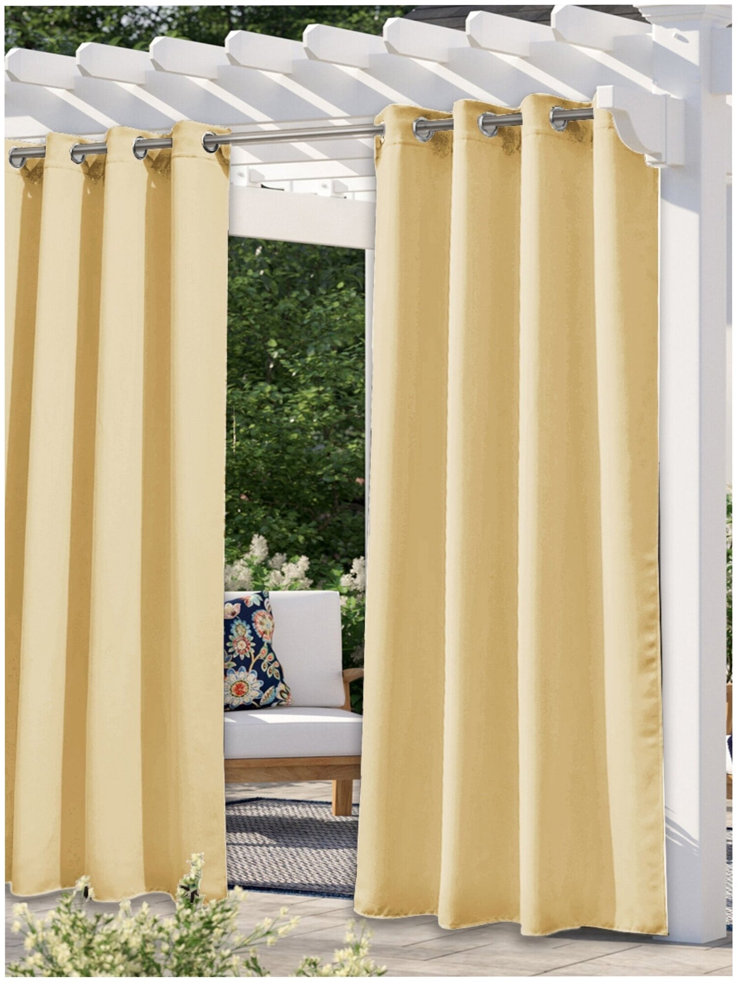 Уличные шторы для террас и беседок "Oxford" Светло-бежевый (Крепление: Люверсы, Размеры: 1,45 * 1,5 м)