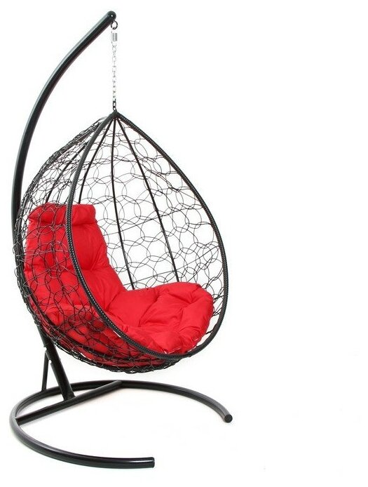 Подвесное кресло кокон «Капля» красная подушка, черная стойка