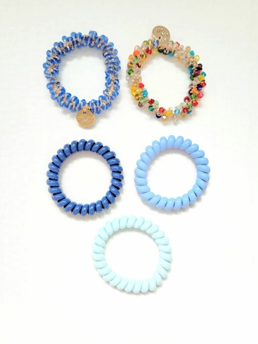 Яркие, голубые резинки пружинки для волос от бренда VERBA, набор - 5 штук