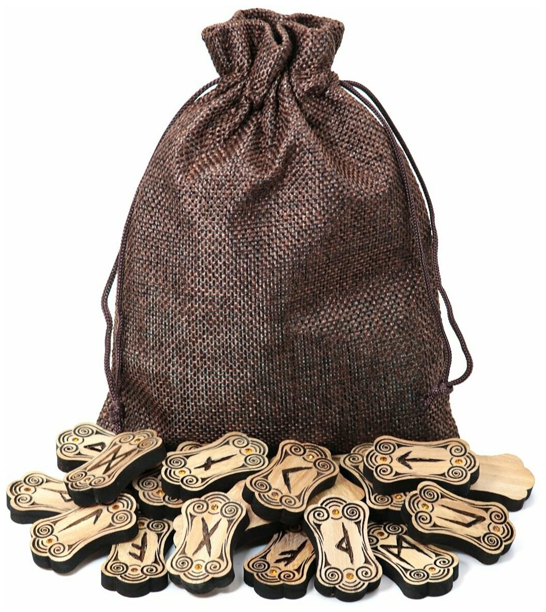 Руны скандинавские SILVARIE, деревянные из ореха с кристаллами, 25 шт