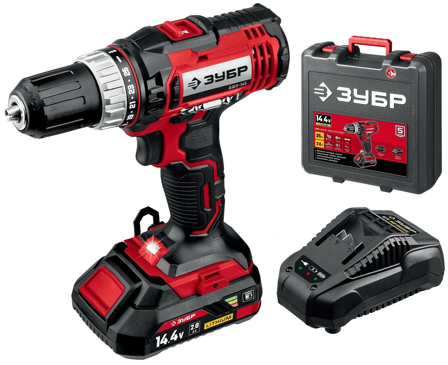 Шуруповерт аккумуляторный ЗУБР ДШЛ-145-21