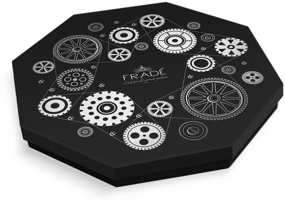 Коробка шоколадных конфет ручной работы Фраде/Frade - восьмигранник (на 37 конфет) (механизм черный) с фольгировкой