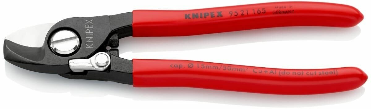 Кабелерез Knipex, с пружиной, рез: кабель d 15 мм, 165 мм, черный, 1К ручки, KN-9521165SB