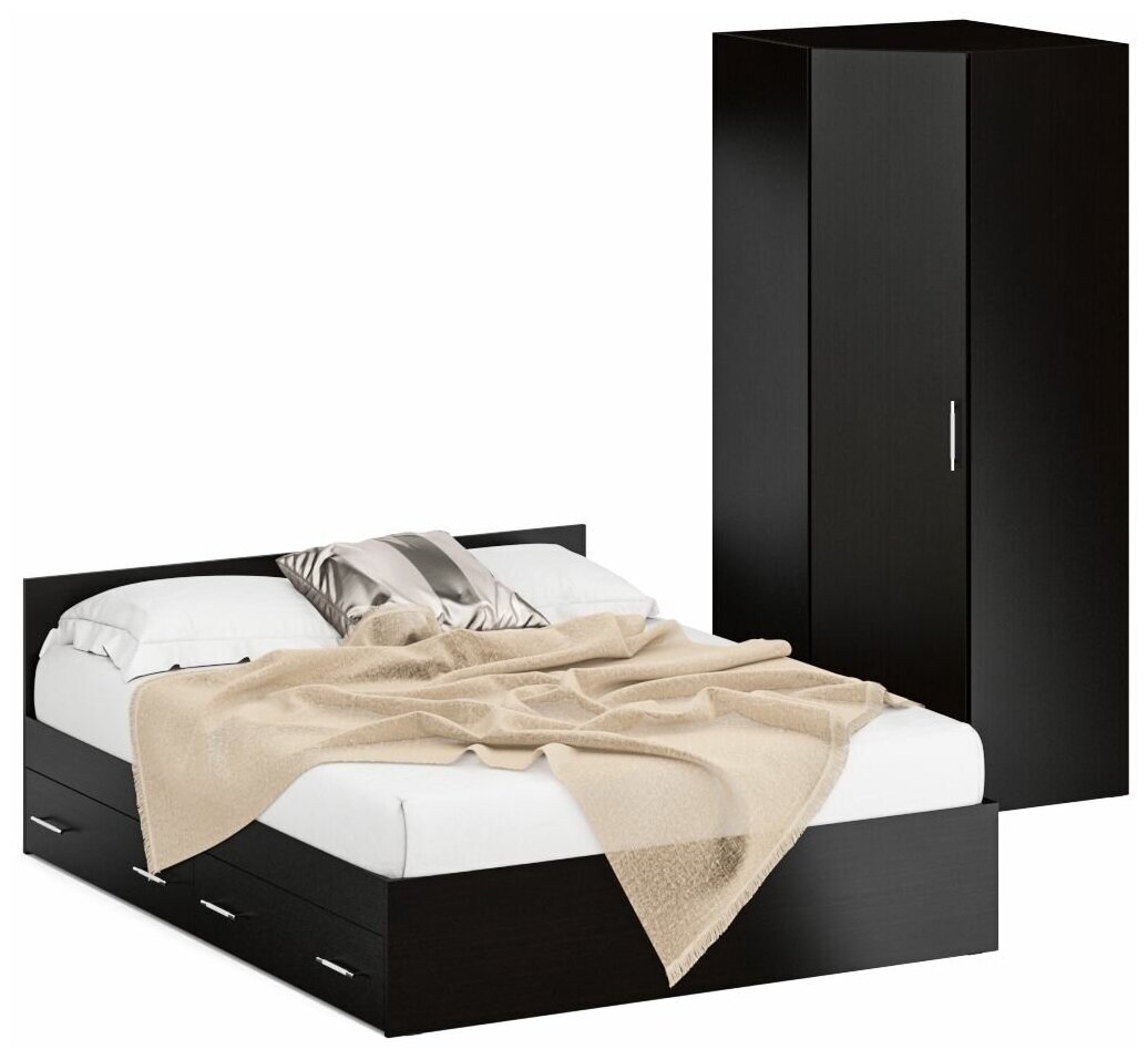 Кровать с ящиками 1600 с угловым шкафом Стандарт, цвет венге, сп. м. 1600х2000 мм, б/м, осн. есть