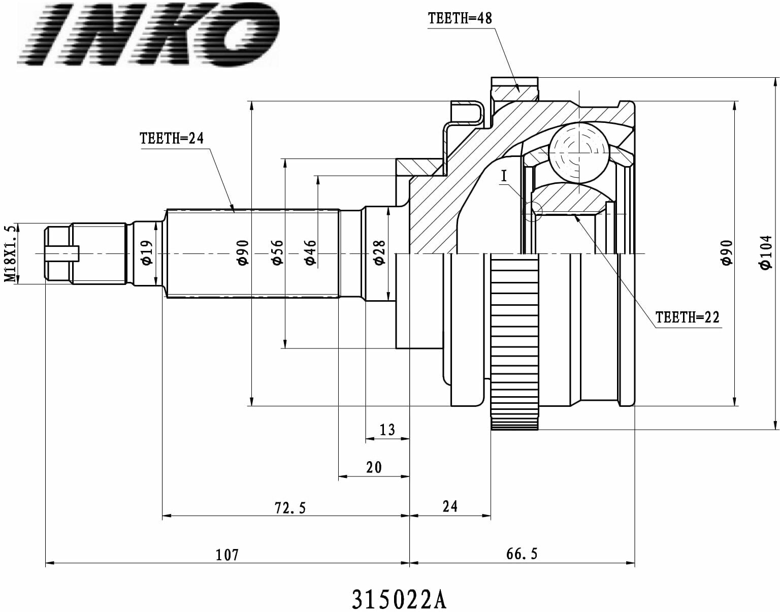 ШРУС внешний 24 22 ABS 48 перед прав INKO 315022A