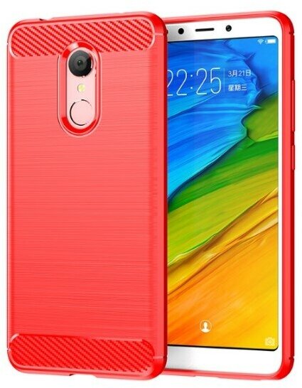 Чехол Чехол. ру для Xiaomi Redmi 5 Plus из качественного износостойкого силикона с декоративным дизайном под кожу с тиснением красный