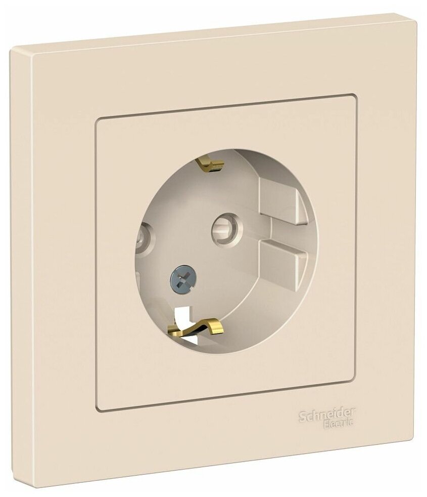 AtlasDesign Беж Розетка с заземлением со шторками, 16А, в сборе, Systeme Electric, ATN000244
