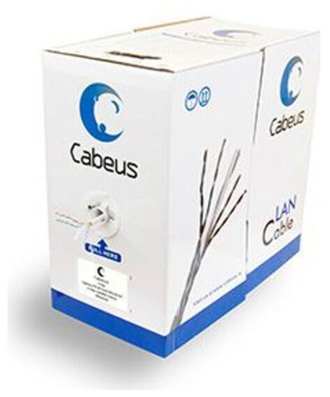 Кабель витая пара Cabeus UTP-4P-Cat.6-SOLID-GY UTP (U/UTP), категория 6, 4 пары 0,57мм (23 AWG), одножильный, серый (305 м) UTP-4P-Cat.6-SOLID-GY
