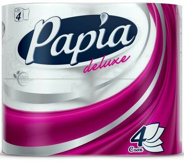 HAYAT 'Papia Deluxe' Туалетная бумага белая четырёхслойная, 4 шт