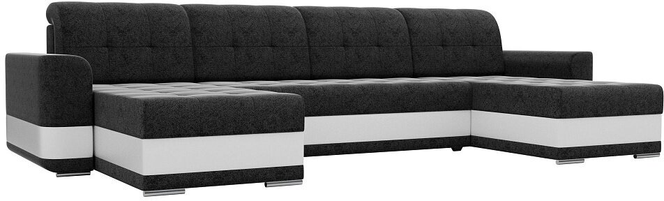 Угловой диван Честер П-образный Черно-Белый Экокожа Вельвет, еврокнижка, 359х156х85 см, с ящиком для белья