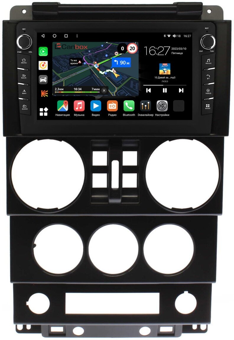 Штатная магнитола Jeep Wrangler 3 (JK) 2007-2010 (4 двери) Canbox M-Line 7831-9-023 Android 10 (4G-SIM, 2/32, DSP, IPS) С крутилками
