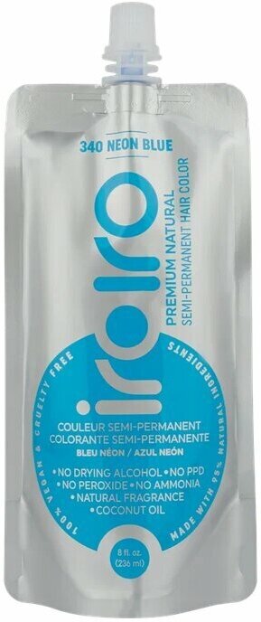 Семи-перманентный краситель для волос iroiro 340 NEON BLUE / Неоновый синий 236мл