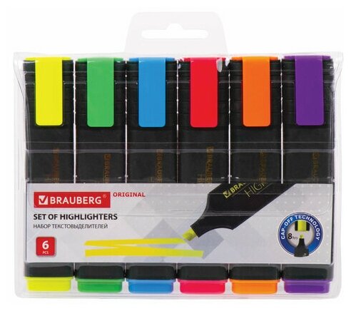 Набор текстовыделителей BRAUBERG 6 шт, Ассорти, "ORIGINAL", линия 1-5 мм, 151690