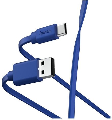 Кабель HAMA USB Type-C (m) - USB (m), 1м, плоский, синий [00187229]