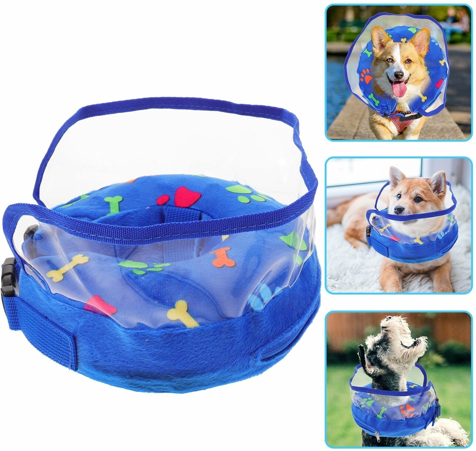 Воротник для кошки и маленьких собак. Улучшенный с дополнительной защитой. Защитный, размер XS, синий.