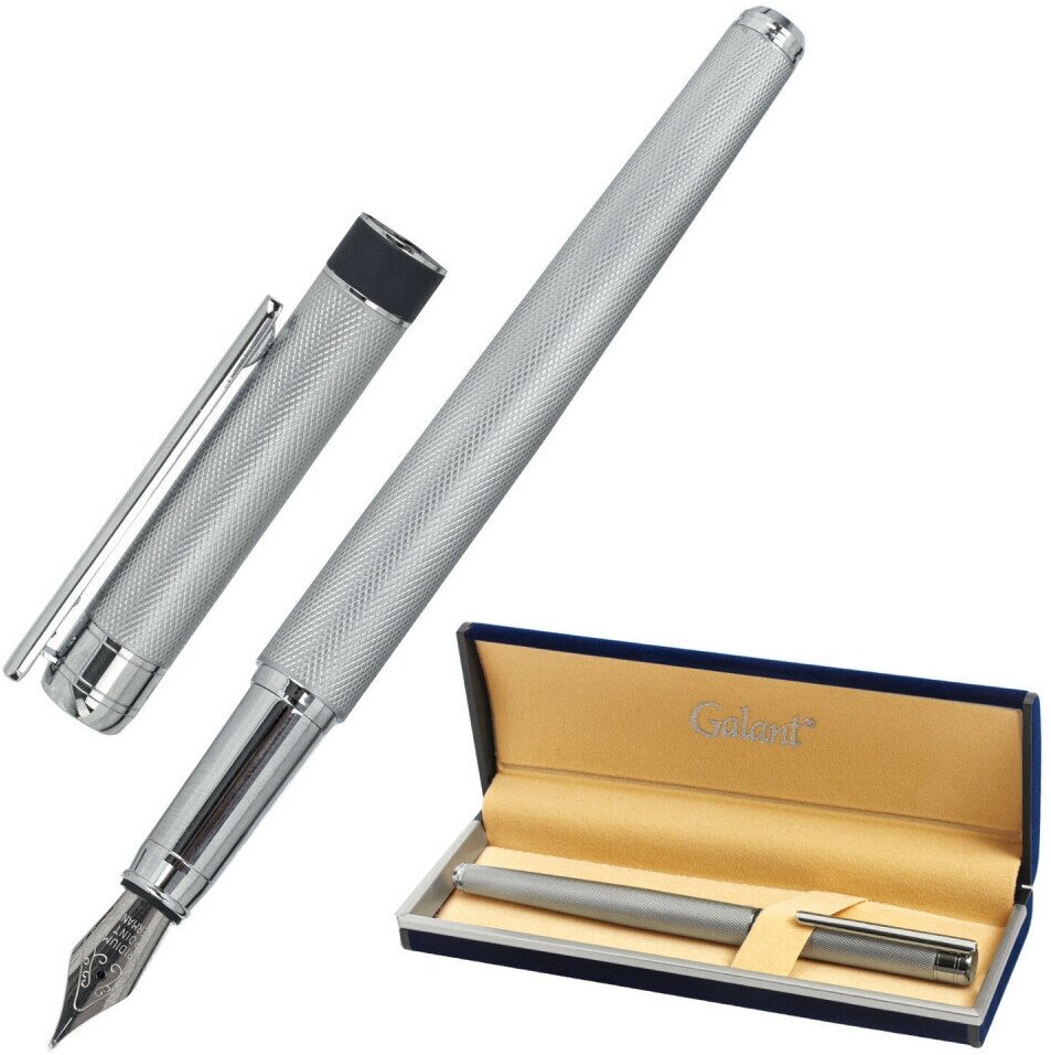 Ручка подарочная перьевая GALANT "SPIGEL", корпус серебристый, детали хромированные, узел 0,8 мм, 143530, 1 шт