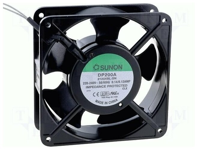 Вентилятор Sunon 120x120x38 DP200A2123-XBL 220-240V AC шарикоподшипник, шум 45 дБ