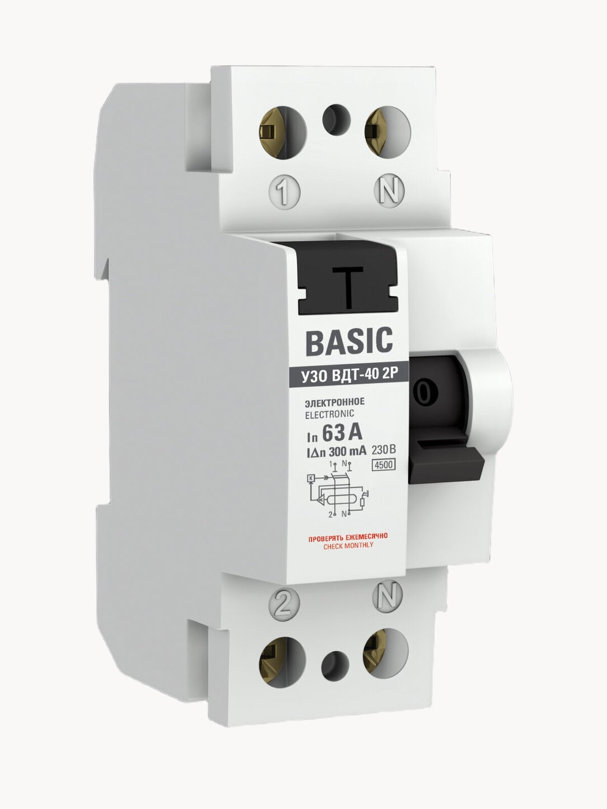 Устройство защитного отключения EKF Basic УЗО ВДТ-40 2P 63А/300мА (электронное)