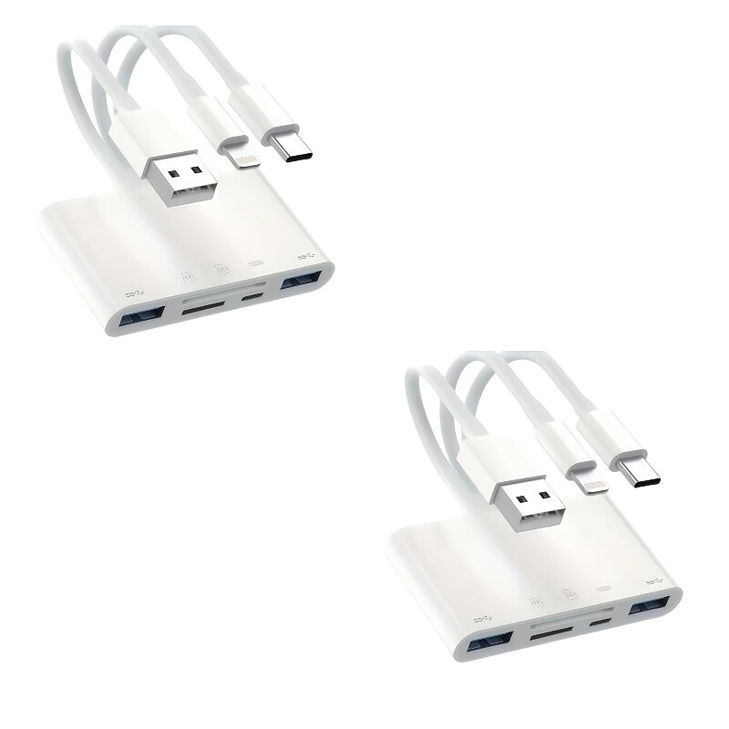 Многофункциональный концентратор портов 5 в 1 с разъемами USB, Type-C и Lightning, со слотом для карт SD/TF, для быстрой передачи данных, портативный, для смартфонов, планшетов и компьютеров, 2 шт.