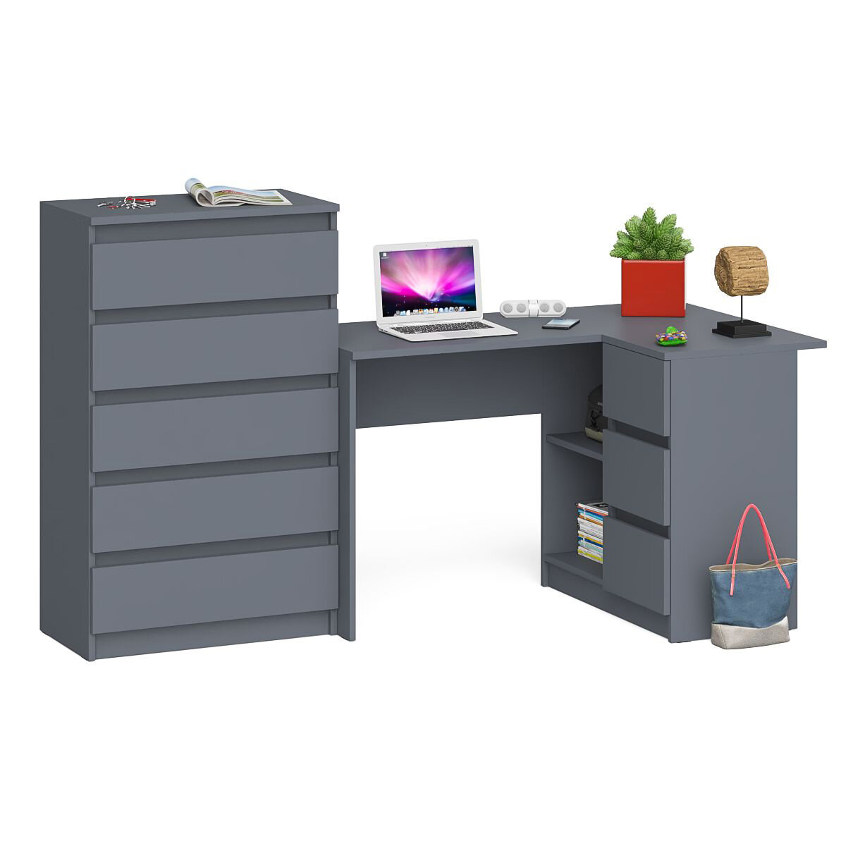 Угловой компьютерный стол для дома 195см графит Спасибо-Мебель