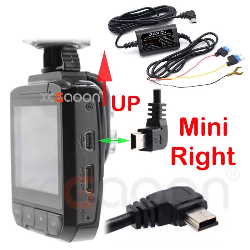 Комплект проводов жесткого кабеля 12–24 В до 5 В, 2,5 А, мини-кабель питания Micro Type-C USB для автомобильной камеры DashCam, видеорегистратора Mini Curved Right