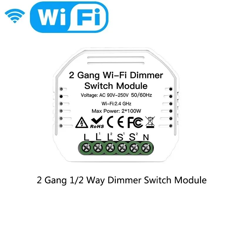 MOES Smart Switch Module Диммер Wifi 2 Gang Dimmer