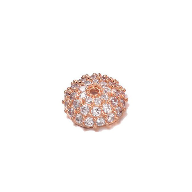 Шапочка для бусин (обниматель), 8х3мм, Milano, Круглый с фианитами, базовый материал - латунь, под розовое золото, 1 шт.