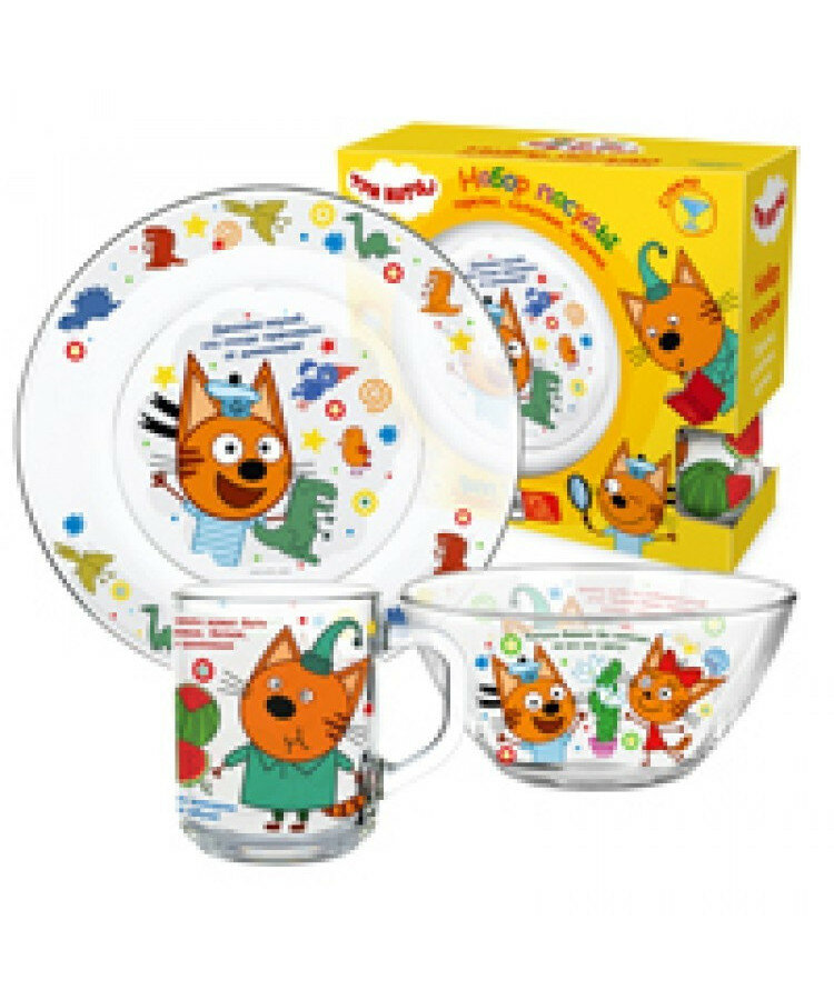 Набор посуды Три кота: Интересные факты (3 предмета / стекло)