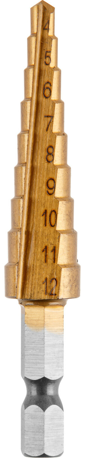 Сверло по металлу ступенчатое 4-12 мм HSS TIN волат (87020-12)