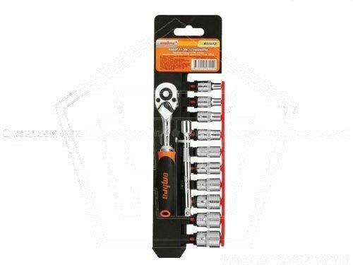 Набор головок 1/4" 12 предметов 6-гранных (4-13 мм) с трещоткой (холдер) ombra (911412)