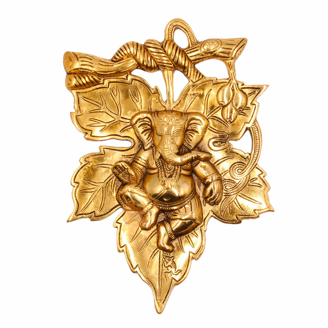 Панно ганеш на листе - защита и процветание (металл силумин, 26 на 19 см.), 1 шт.