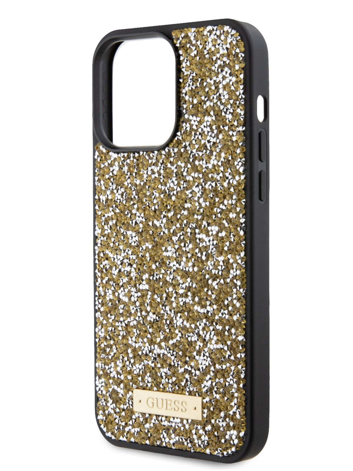 Guess для iPhone 15 Pro Max чехол Diamond Rhinestone Plate metal logo Hard Yellow