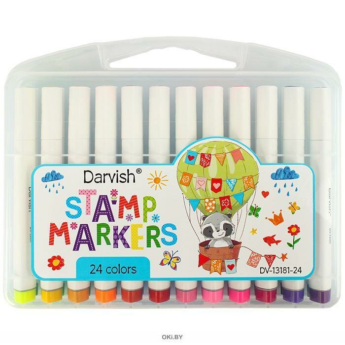 Darvish Фломастеры 24цв со штампиками в пластиковом футляре