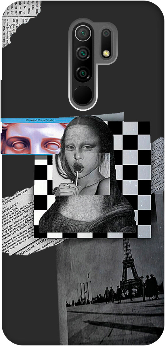 Матовый чехол Flight to Paris для Xiaomi Redmi 9 / Сяоми Редми 9 с 3D эффектом черный