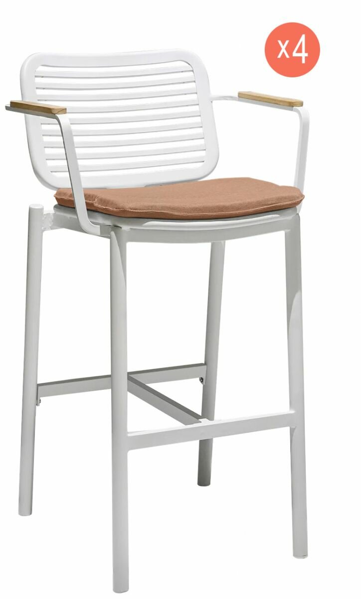 Комплект из 4-х барных стульев с подушкой Tagliamento Armona, цвет белый