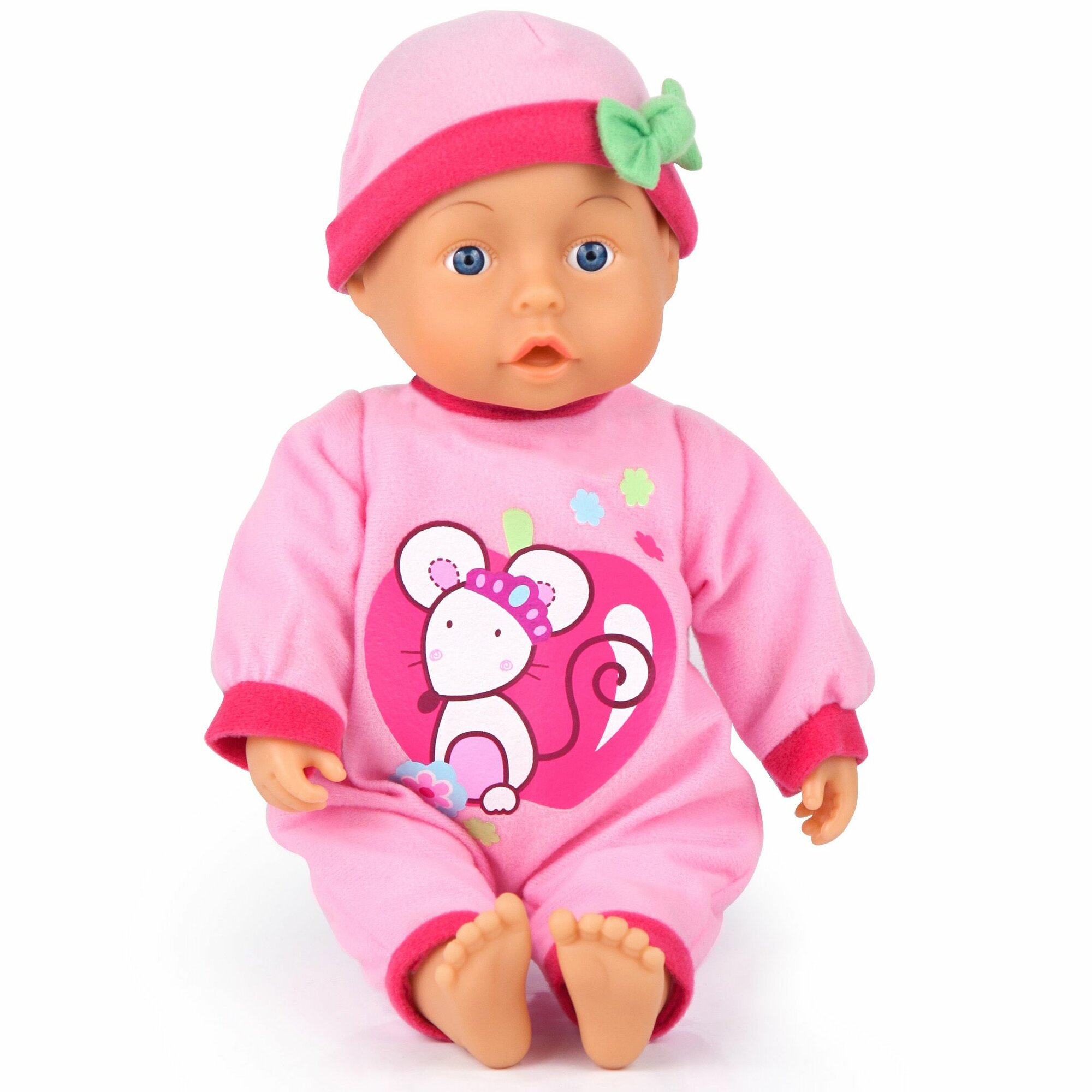 Интерактивный малыш "Первые слова ребенка" 28cm (в розовом комбинезоне с мышкой)