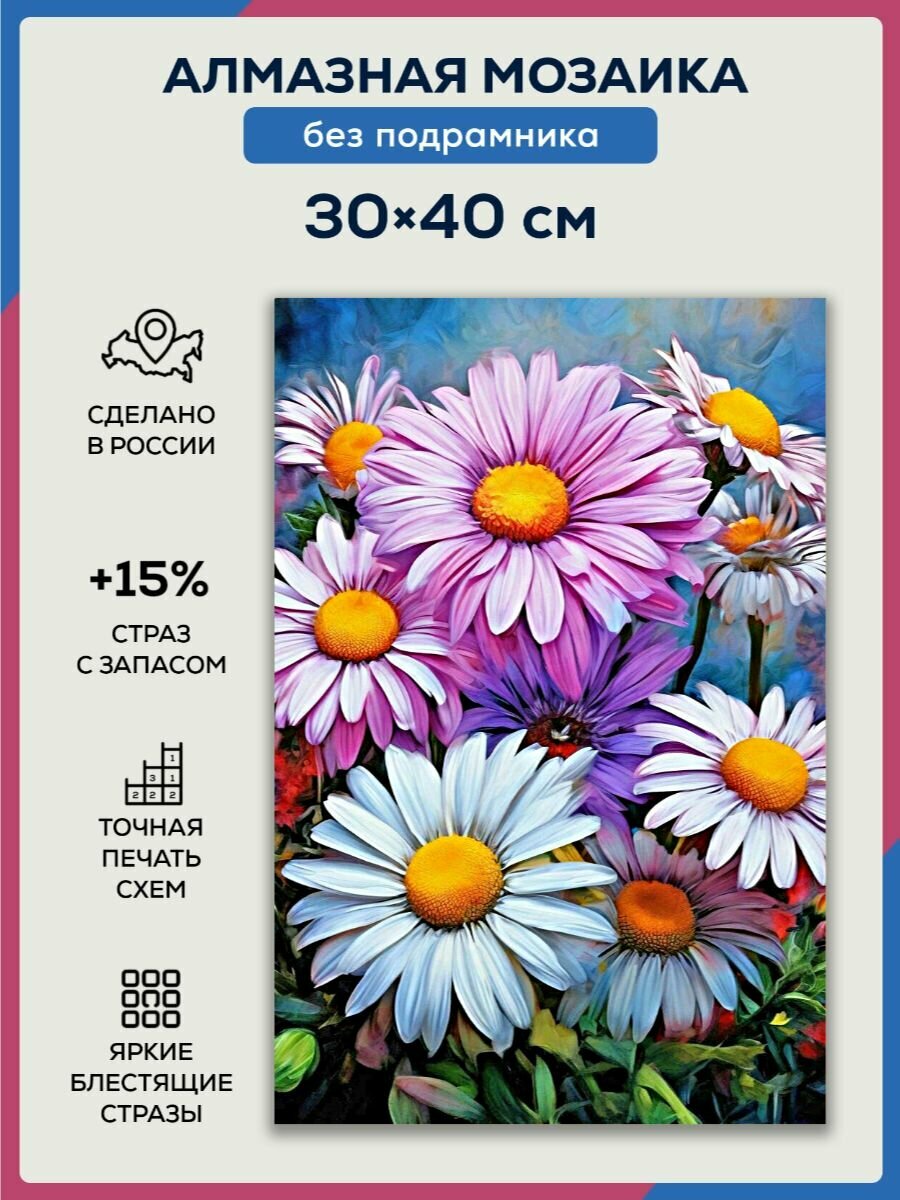 Алмазная мозаика 30x40 Ромашки без подрамника
