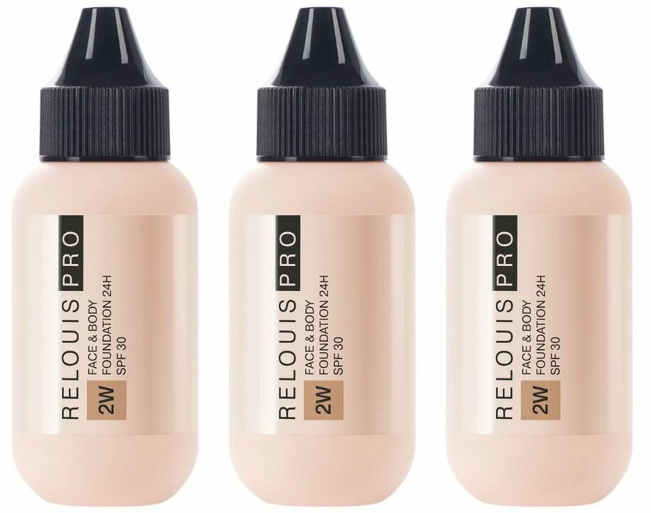 Relouis Тональный крем для лица Pro Face & Body Foundation 24H, spf 30, тон 2W Средний оливковый, 30 мл, 3 шт